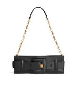 Balmain Anthem Smooth Leather Clutch With Chain Strap - Black