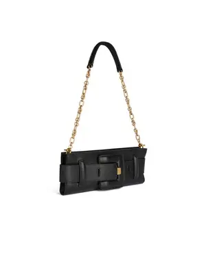 Balmain Anthem Smooth Leather Clutch With Chain Strap - Black