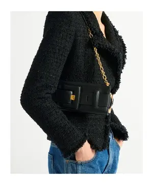 Balmain Anthem Smooth Leather Clutch With Chain Strap - Black
