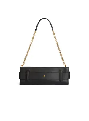 Balmain Anthem Smooth Leather Clutch With Chain Strap - Black