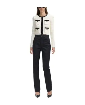 SELF-PORTRAIT Textured Knitted Cardigan With Embellished Pockets