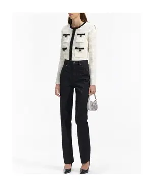 SELF-PORTRAIT Textured Knitted Cardigan With Embellished Pockets