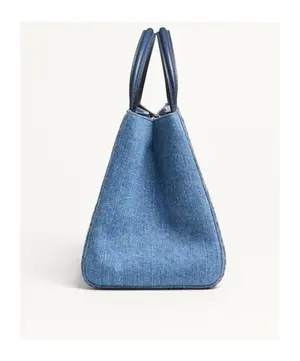 Valentino Garavani Alltime Logo Plaque Medium Denim Tote Bag