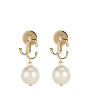 JIMMY CHOO Pearl Pendant Jc Stud Earrings - Yellow