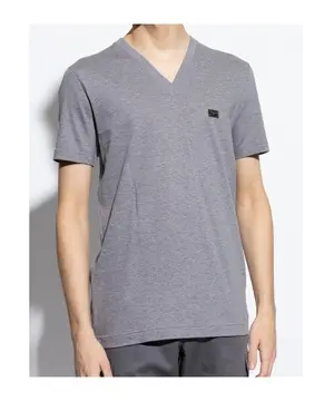 Dolce & Gabbana Dolce Gabbana Logo Plaque V-neck T-shirt - Grey
