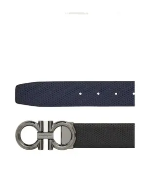 FERRAGAMO Adjustable Gancini Belt - Black/navy Blue