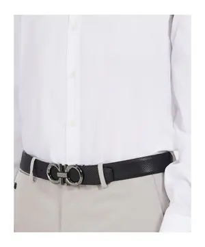 FERRAGAMO Adjustable Gancini Belt - Black/navy Blue
