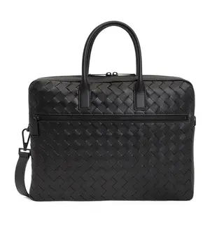 Bottega Veneta Woven Leather Briefcase - Black