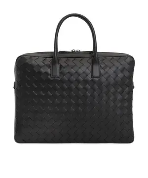 Bottega Veneta Woven Leather Briefcase - Black