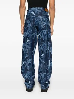 Kenzo Chiku-rin Camo Botanical Print Loose Fit Jeans In Japanese Denim