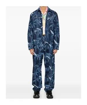 Kenzo Chiku-rin Camo Botanical Print Loose Fit Jeans In Japanese Denim