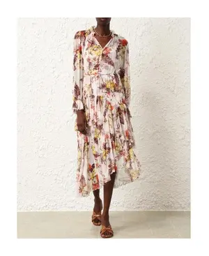 Zimmermann Floral Print Tiered Midi Dress