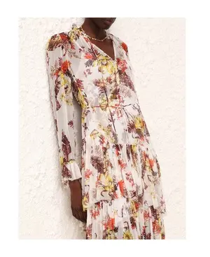 Zimmermann Floral Print Tiered Midi Dress