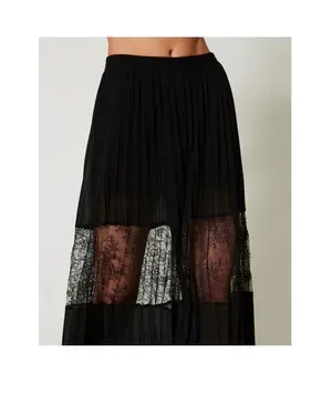 TWINSET Lace Pleated Georgette Wide-leg Trousers