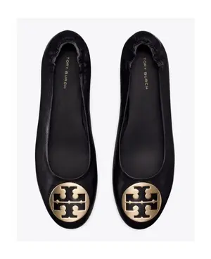 Tory Burch Claire Ballet Flats With Logo Plaque - Black