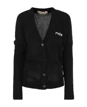 Marni Logo Embroidered V-neck Buttoned Cardigan