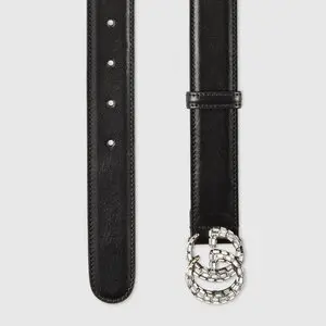 Gucci Gg Marmont Embellished Thin Belt - Black