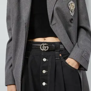 Gucci Gg Marmont Embellished Thin Belt - Black