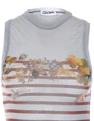 JEAN PAUL GAULTIER Sleeveless Striped Floral Top - Gray