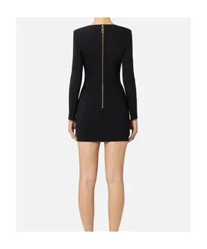Elisabetta Franchi Long Sleeve V-neck Mini Dress With Gold Logo Zipper