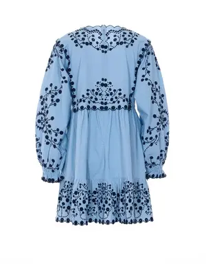 Sea Embroidered Long-sleeve Mini Dress