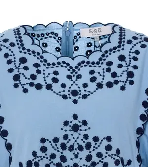 Sea Embroidered Long-sleeve Mini Dress