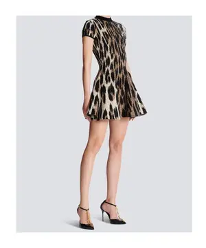 Balmain A-line Leopard Print Jacquard Mini Dress