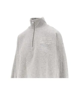 GANNI Half-zip Logo Detailed Sweatshirt - Gray