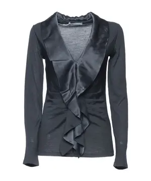 Alberta Ferretti V-neck Long-sleeved Blouse With Ruffled Edge