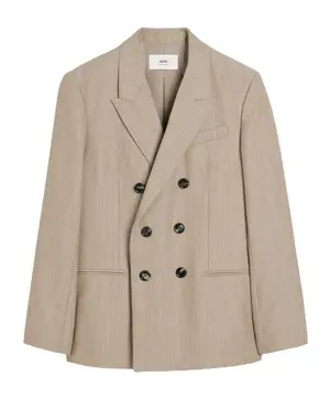 Ami Double Breasted Jacket With Back Slit And Buckle Detail