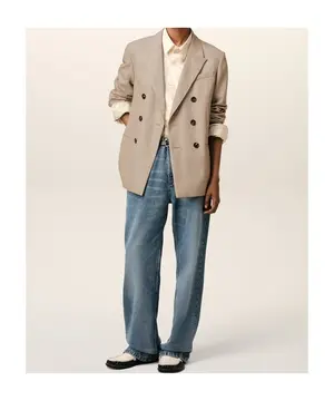 Ami Double Breasted Jacket With Back Slit And Buckle Detail