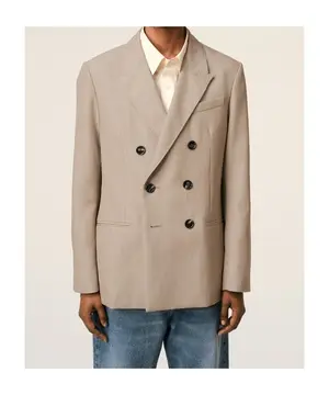 Ami Double Breasted Jacket With Back Slit And Buckle Detail