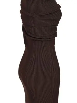 Rick Owens Athena One-shoulder Knitted Dress With Slit Detail - Brown