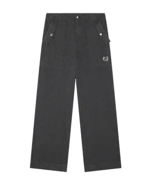 Maison Kitsuné Embroidered Wide-leg Jeans - Black