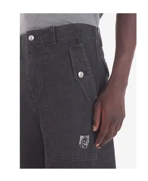 Maison Kitsuné Embroidered Wide-leg Jeans - Black