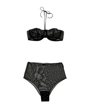 Oseree Crystal-embellished Mesh Bra Set