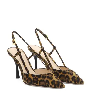 GIANVITO ROSSI Leopard Print Slingback Pumps - Black
