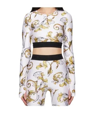 Versace Barocco Print Long Sleeve Cropped Top
