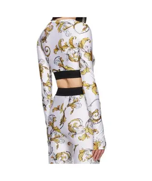Versace Barocco Print Long Sleeve Cropped Top