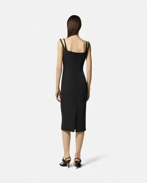 Versace Square Neck Sleeveless Cady Midi Dress