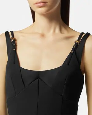 Versace Square Neck Sleeveless Cady Midi Dress