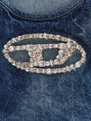 DIESEL® Oval-d Logo Embellished Cropped Denim Top