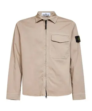 Stone Island Logo Patch Zip-up Shirt - Nude