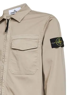 Stone Island Logo Patch Zip-up Shirt - Nude