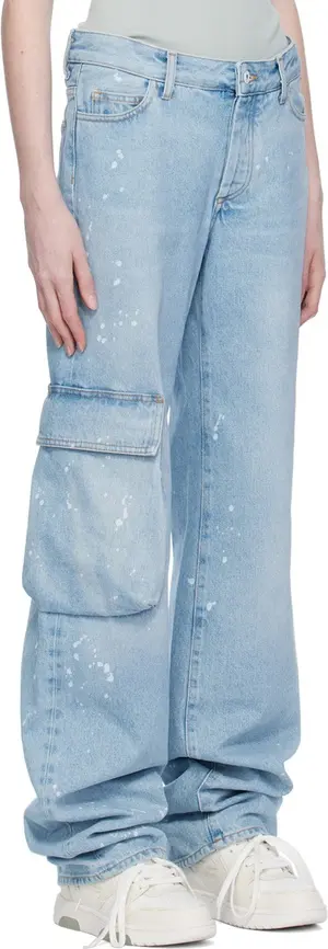 Off-White Toybox" Painted Logo Patch Wide Leg Jeans - Blue