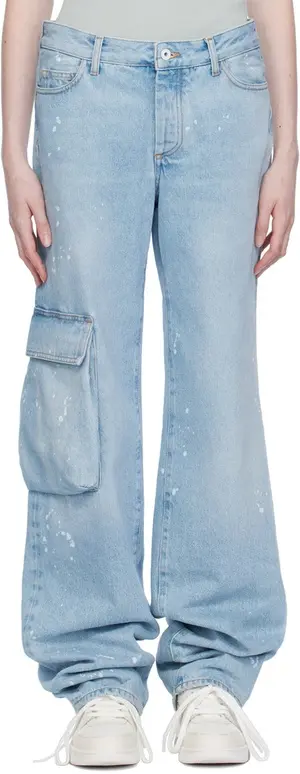 Off-White Toybox" Painted Logo Patch Wide Leg Jeans - Blue