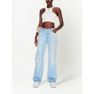 Off-White Toybox" Painted Logo Patch Wide Leg Jeans - Blue