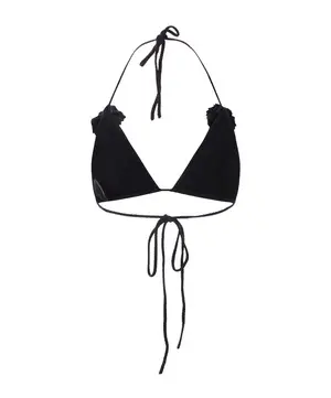SELF-PORTRAIT Crochet Knit Triangle Bikini Bottoms With Flower Embellishments