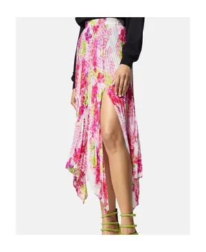 Versace Floral Logo Orchid Pleated Skirt - Pink