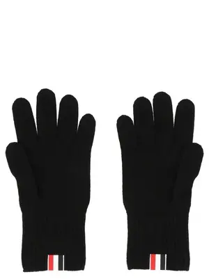 Thom Browne Merino Wool Gloves With Rwb Stripe Detail - Black